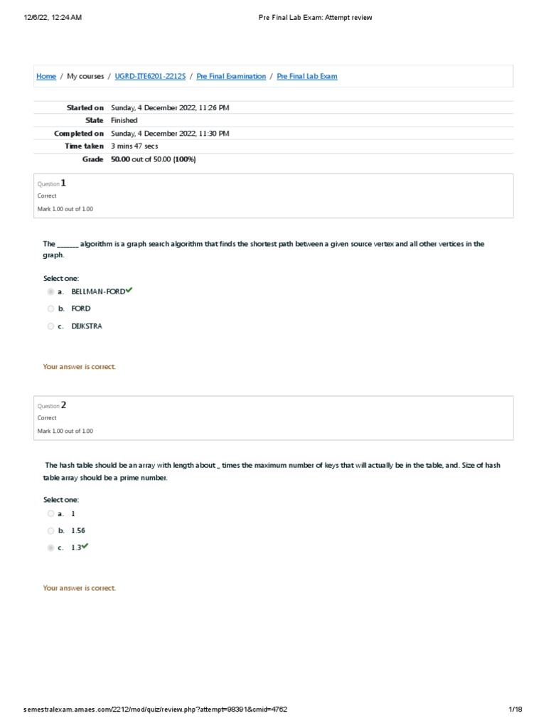 5.1 Data Structures and Algorithms Lab Pre Final Exam PDF | PDF | Vertex (Graph Theory) | Algorithms