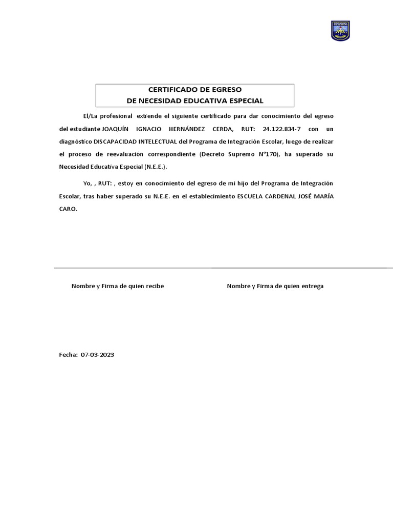 Certificado de Egreso | PDF