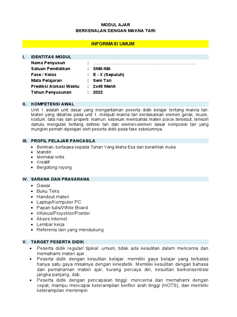 Seni Tari Unit 1 - Berkenalan Dengan Makna Tari | PDF Seni Tari Unit 1 - Berkenalan Dengan Makna Tari | PDF