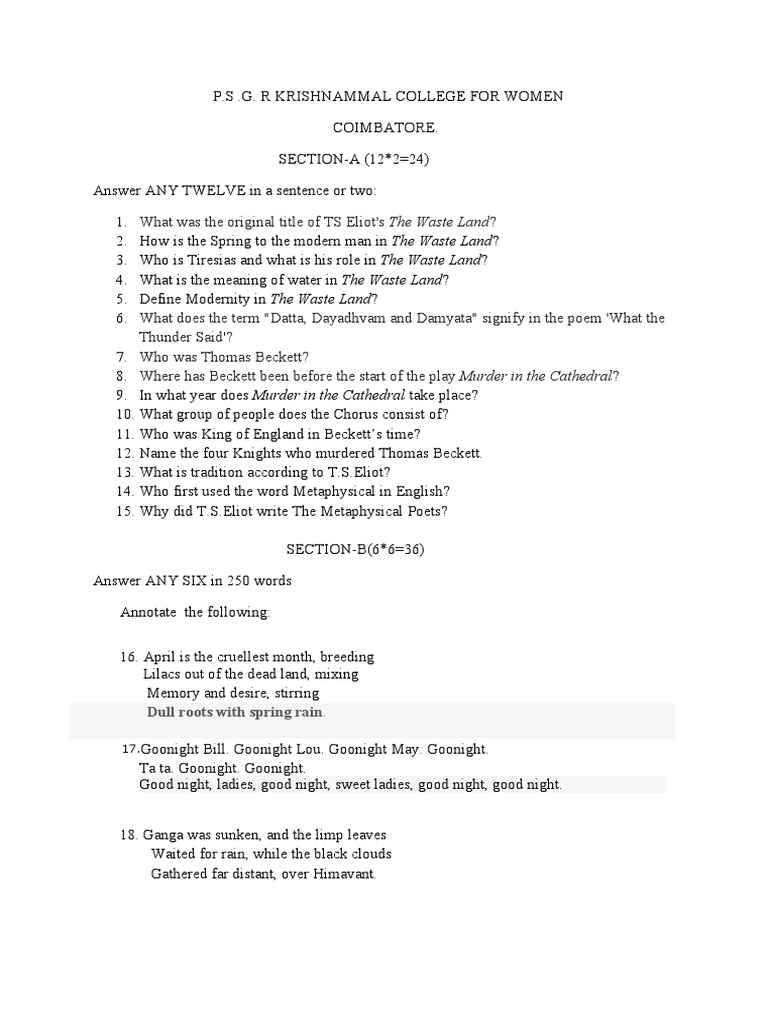 What Was The Original Title of TS Eliot's The Waste Land? | PDF | T. S ...