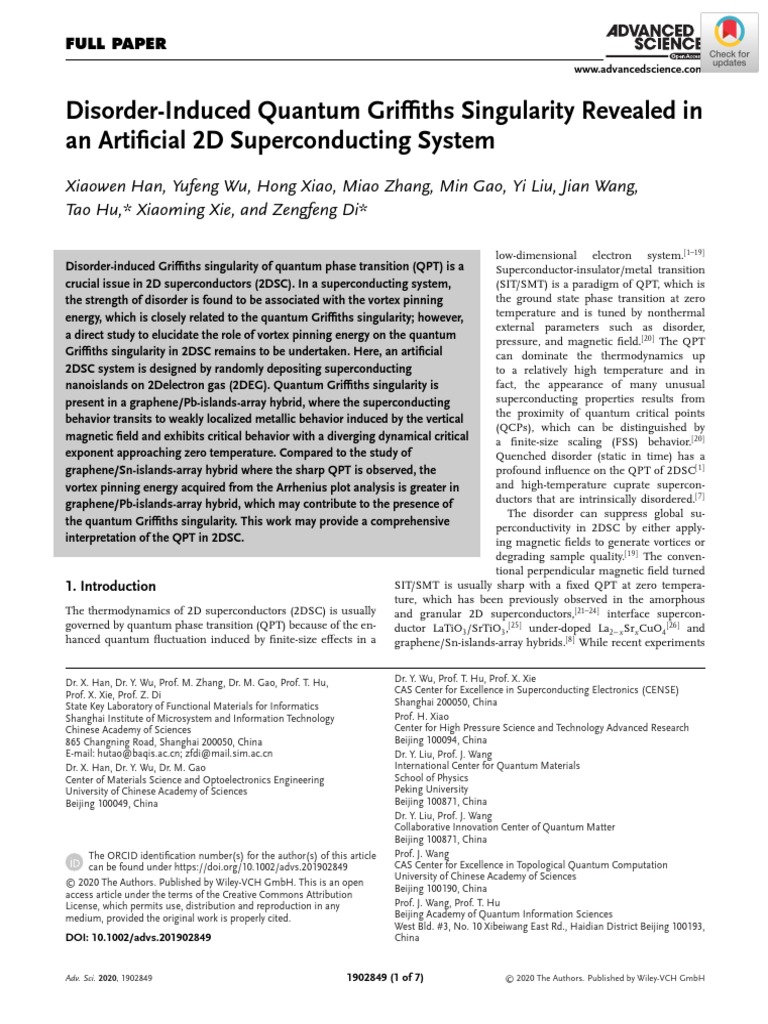 Disorder-Induced Quantum Gri Ths Singularity Revealed in An Artificial 2D Superconducting System ...