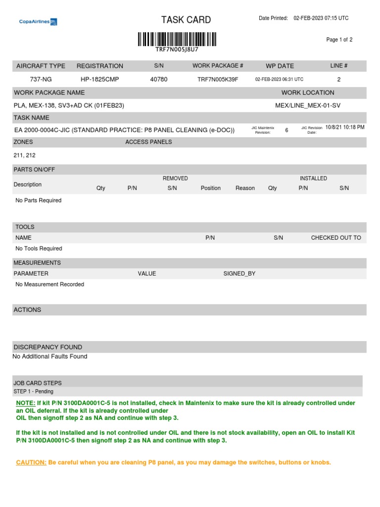 Routine Task Card | PDF