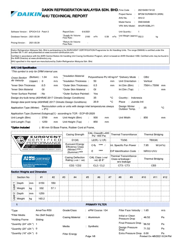 Bpom Surabaya (MSN) - Ahu 2-DM2-0404B | Download Free PDF | Door | Pressure