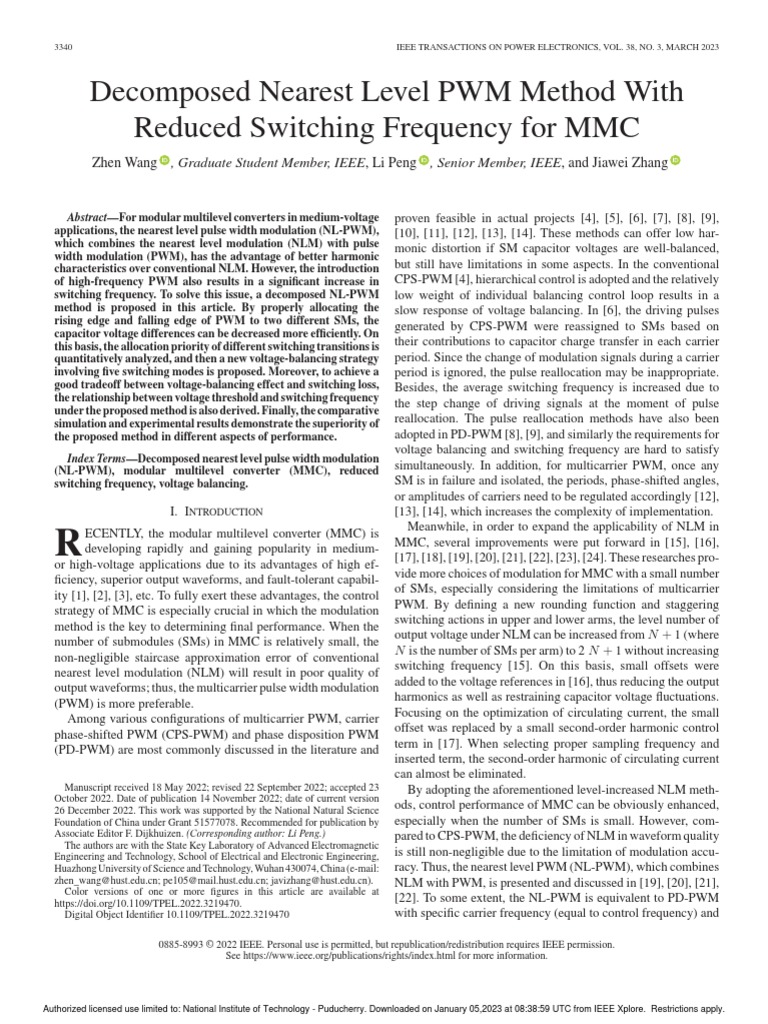 Decomposed Nearest Level PWM Method With Reduced Switching Frequency For MMC | PDF | Capacitor ...