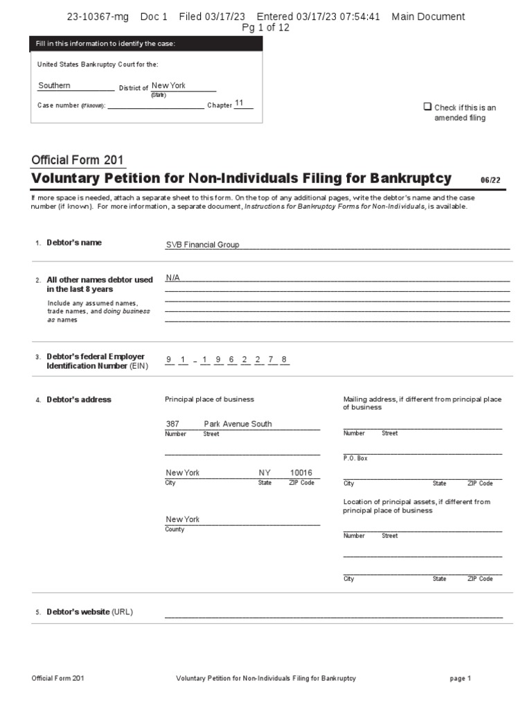 SVB Bankruptcy Petition | PDF | Bankruptcy | Chapter 11