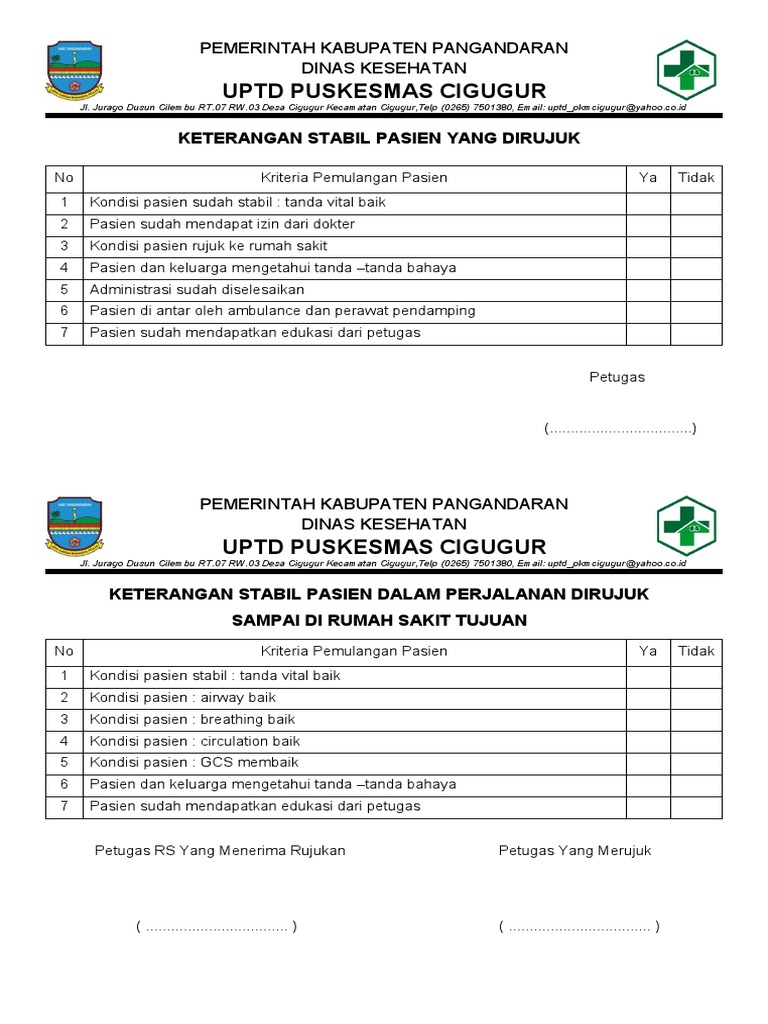 Formulir UGD Kestabilan Pasien | PDF