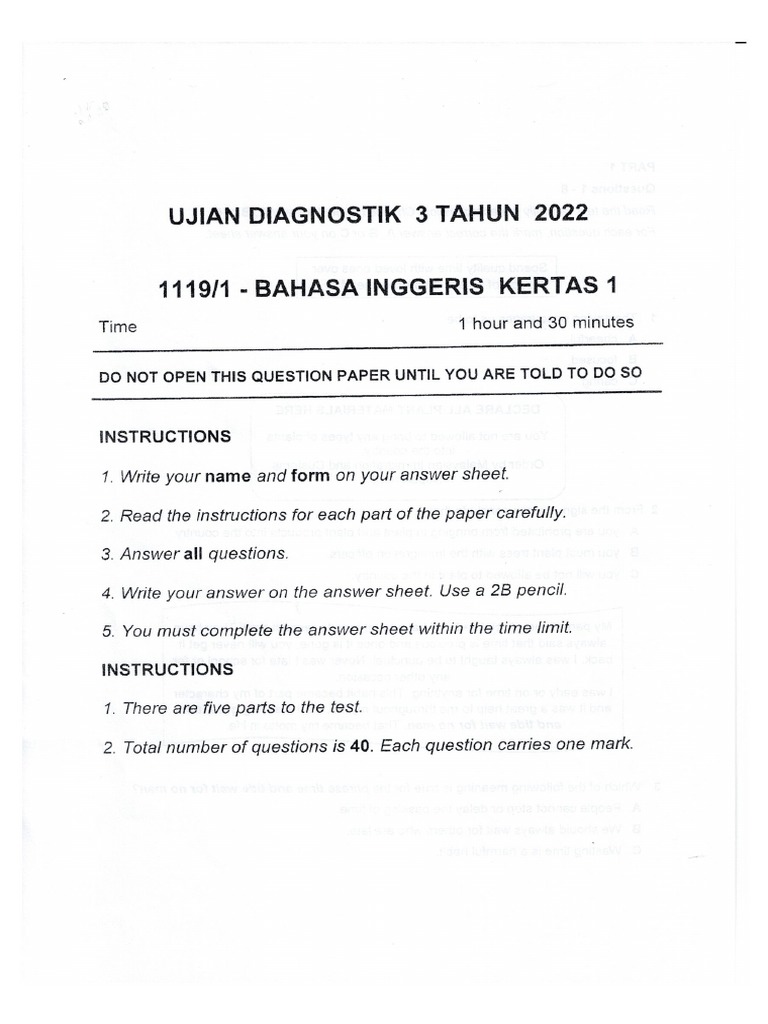 Ud3 Kertas 1 Melaka 2022 English Trial | PDF