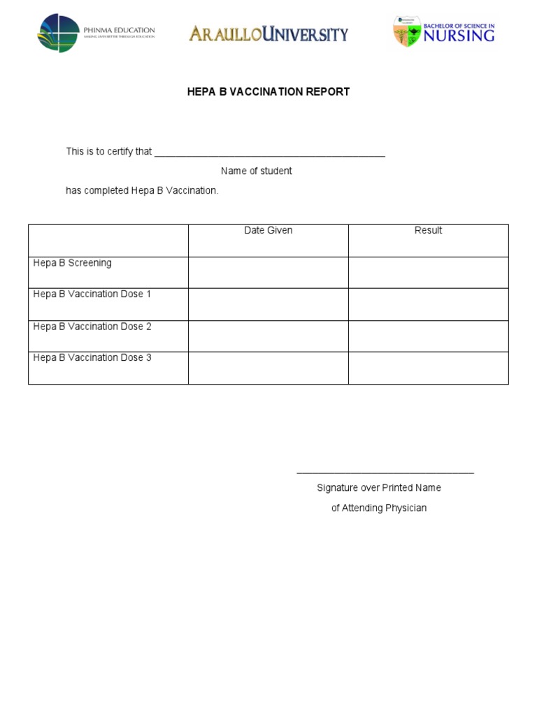 Hepa B Vaccination Report | PDF