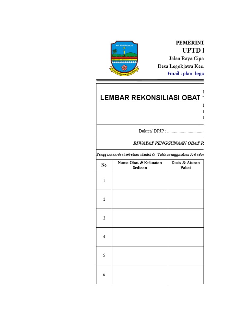 Formulir Rekonsiliasi Obat & Lembar Pemeriksaan Obat | PDF