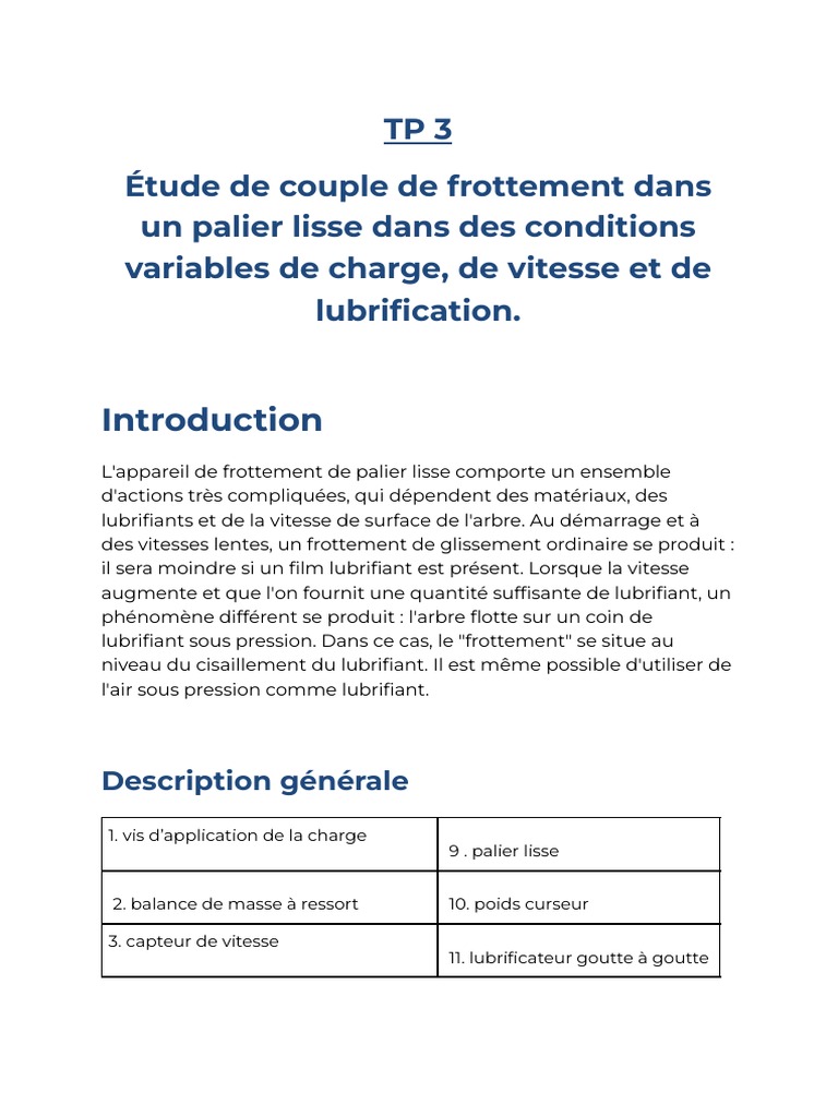 Étude du frottement dans les paliers lisses | PDF | Palier (mécanique ...