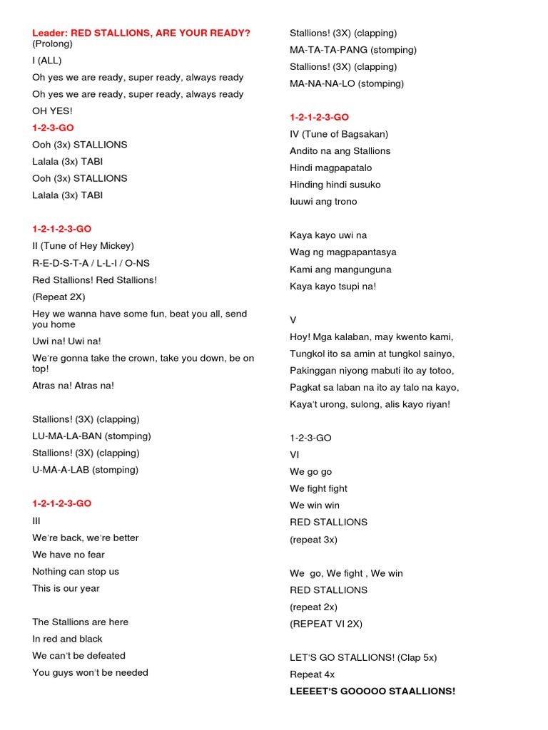 Red Stallions Cheer and Yell Script | PDF