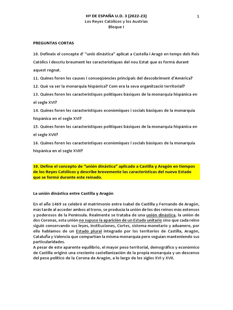 U.D.3 Reyes Católicos y Los Austrias .22-23 | PDF | Imperio español | España