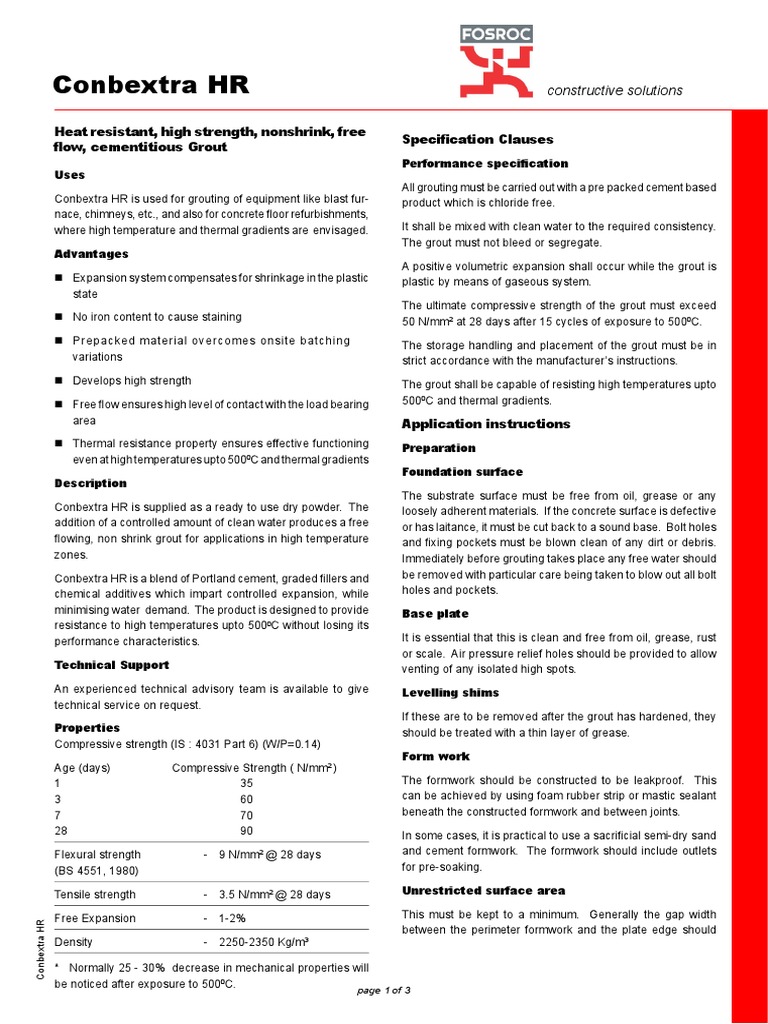 TDS-Conbextra-HR-India5 6 | PDF | Concrete | Cement
