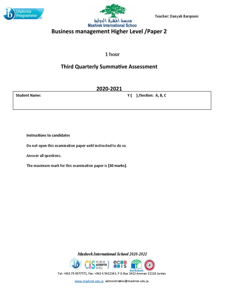 HL - Summative-Third Quarterly Summative Assessment | PDF | Retail ...
