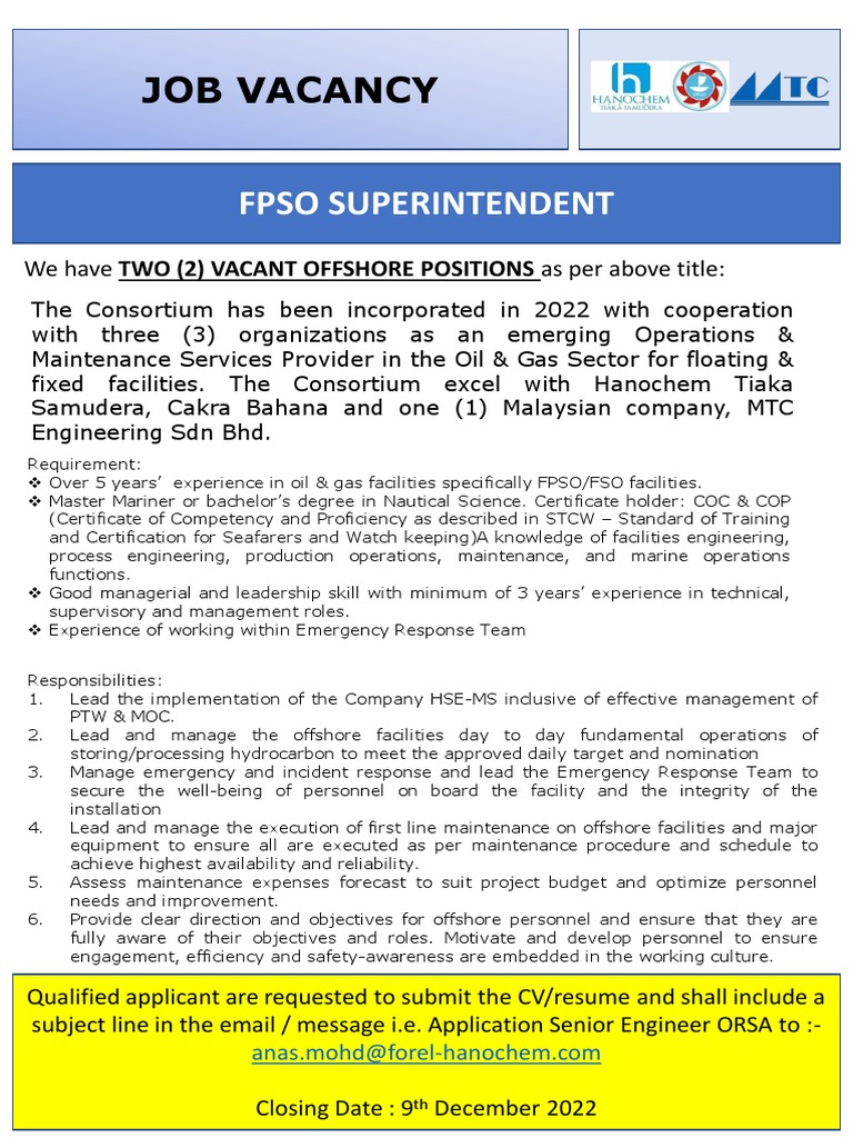 Marlin Natuna Job Vacancy 2nd Wave-1 PDF | PDF | Offshore Drilling ...
