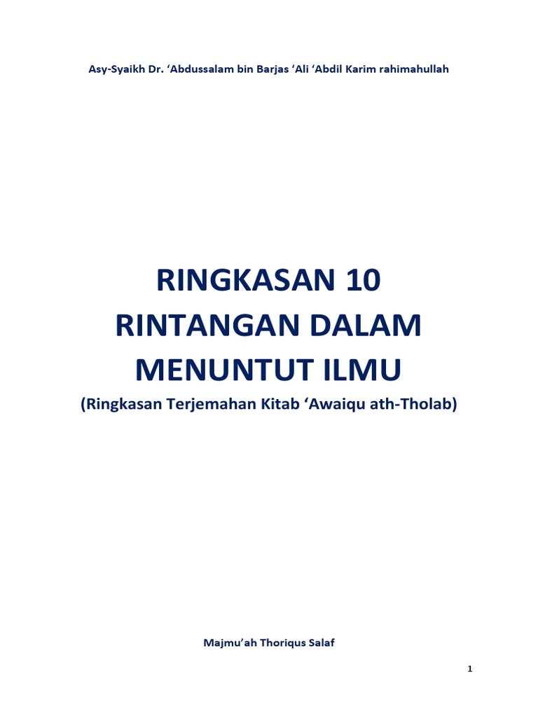 Ringkasan 10 Rintangan Dalam Menuntut Ilmu PDF | PDF