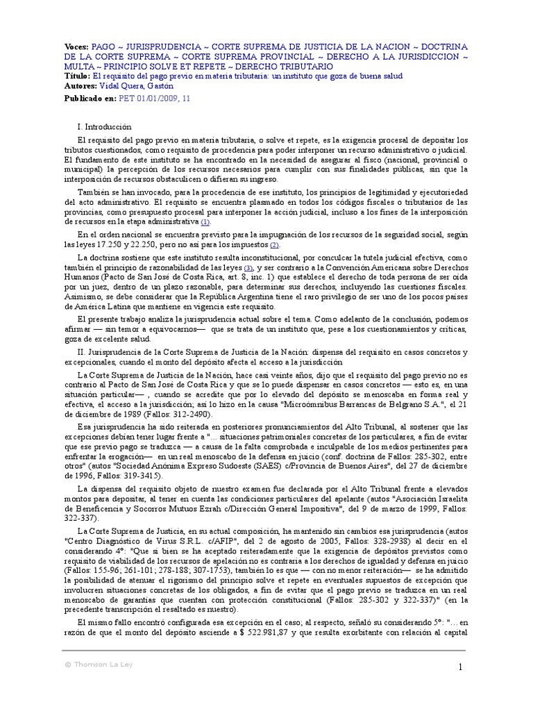 El requisito del pago previo en materia tributaria según la ...