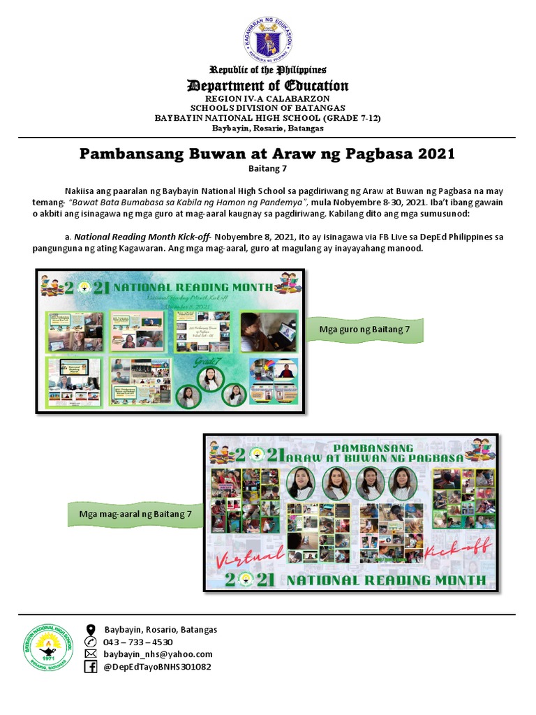National Reading Month Report-Narrative G7 | PDF