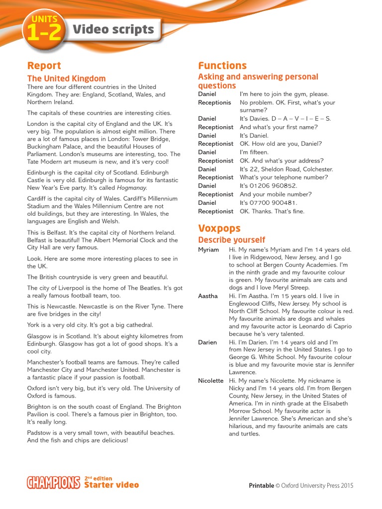 Starter - Video - Scripts Champions | PDF | Wales | Edinburgh