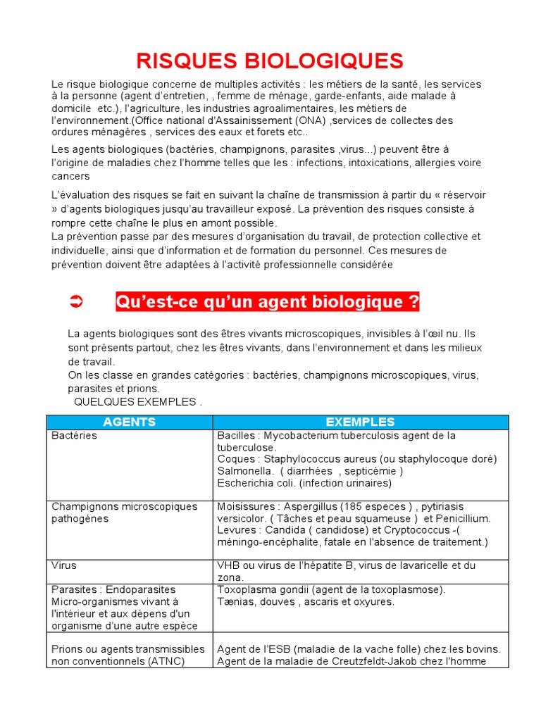 Risques Biologiques | PDF | Infection | Cancer
