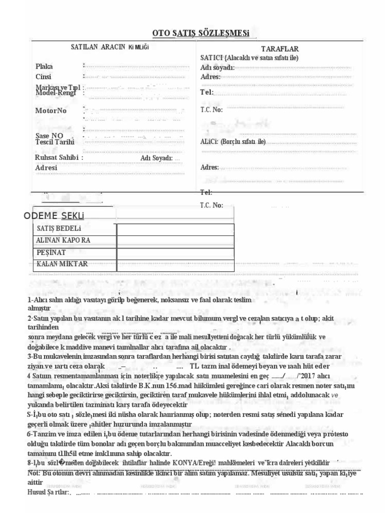 Arac Satis Sozlesmesi Ornegi | PDF