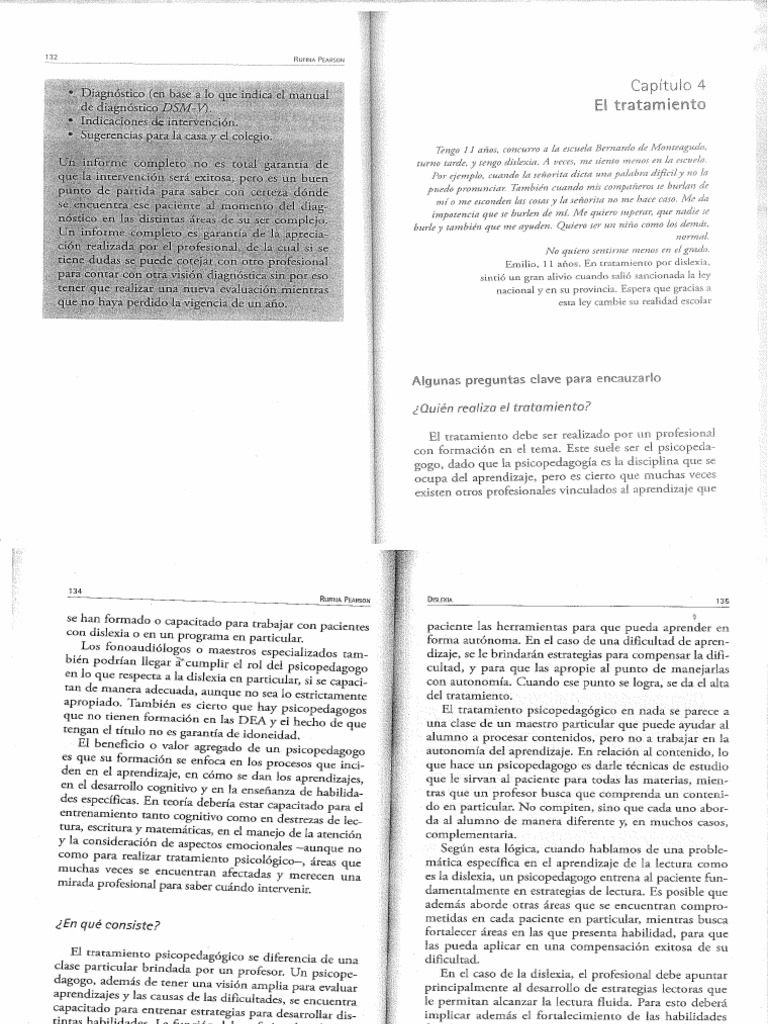 DISLEXIA Una Forma Distinta de Leer RUFINA PEARSON Cap 4 Tratamiento | PDF