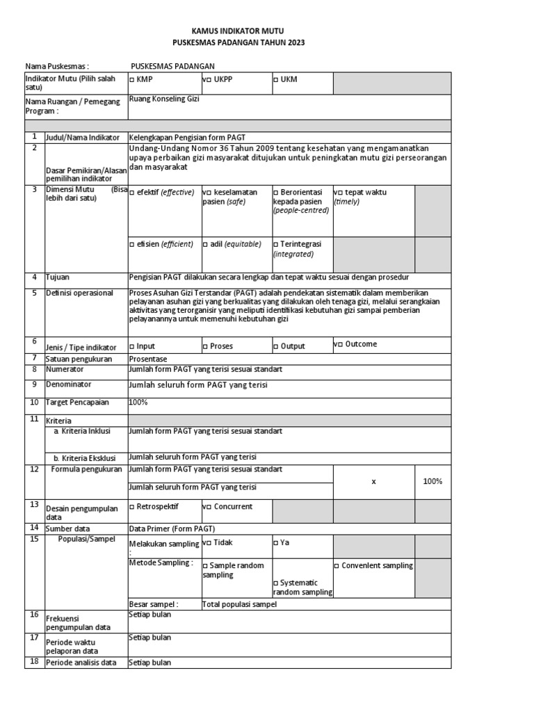 Indikator Mutu Ukp Gizi | PDF
