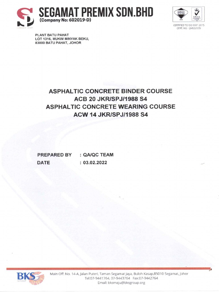 Design Mix Acb 20 & Acw 14 Batu Pahat PDF | PDF | Asphalt | Concrete