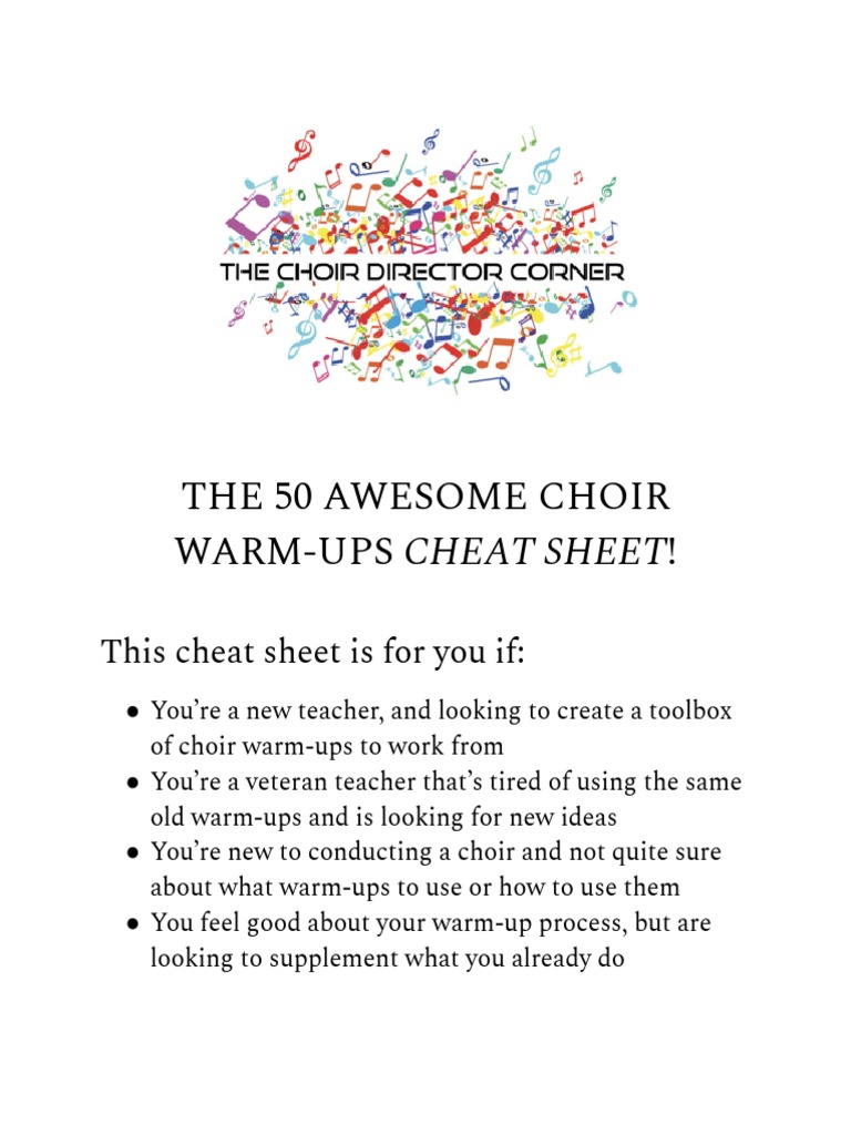 50 Awesome Choir Warm-Ups Cheat Sheet | PDF | Singing | Consonant