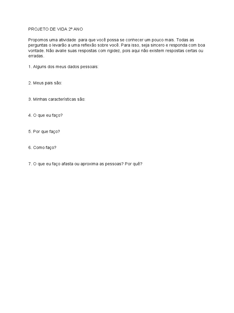 Projeto De Vida 2º Ano Pdf