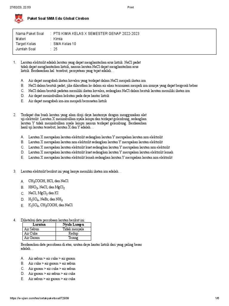 KIM 10 - Soal PTS Genap PDF | PDF