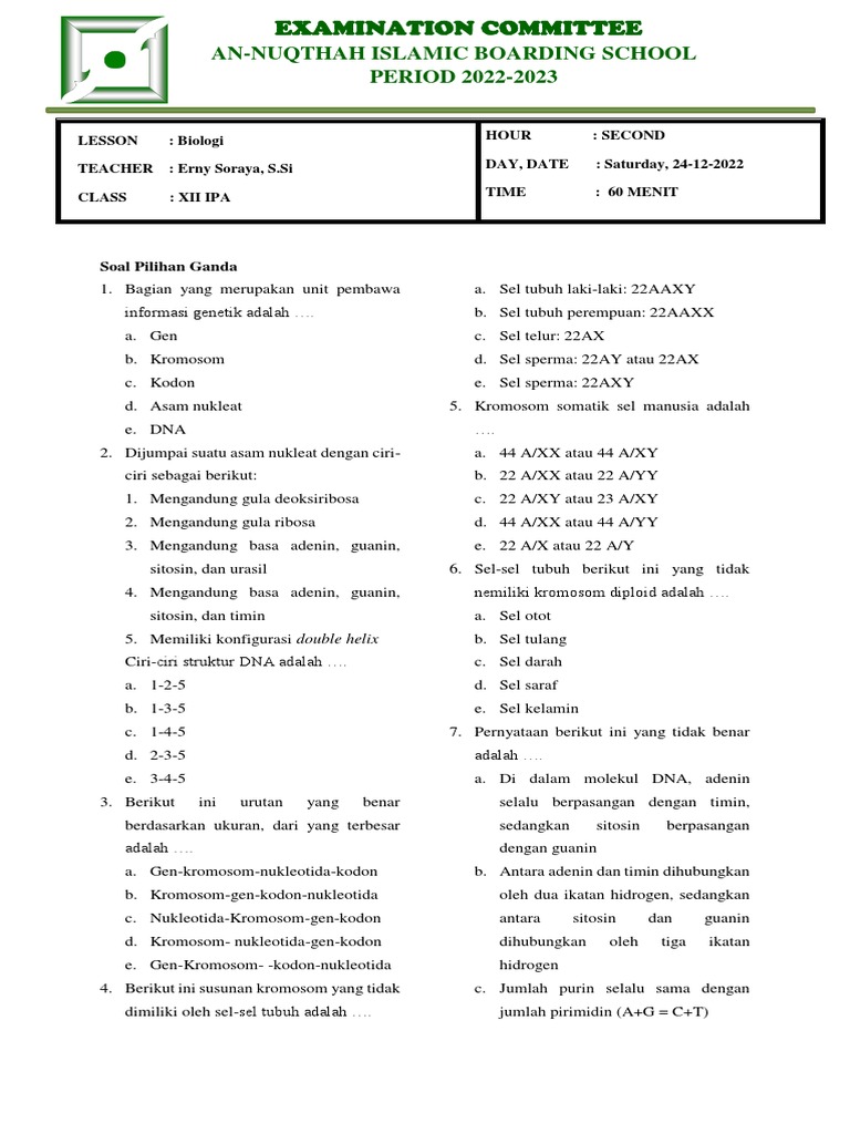 Soal Biologi SMA Kelas 12 IPA. | PDF | Sains & Matematika