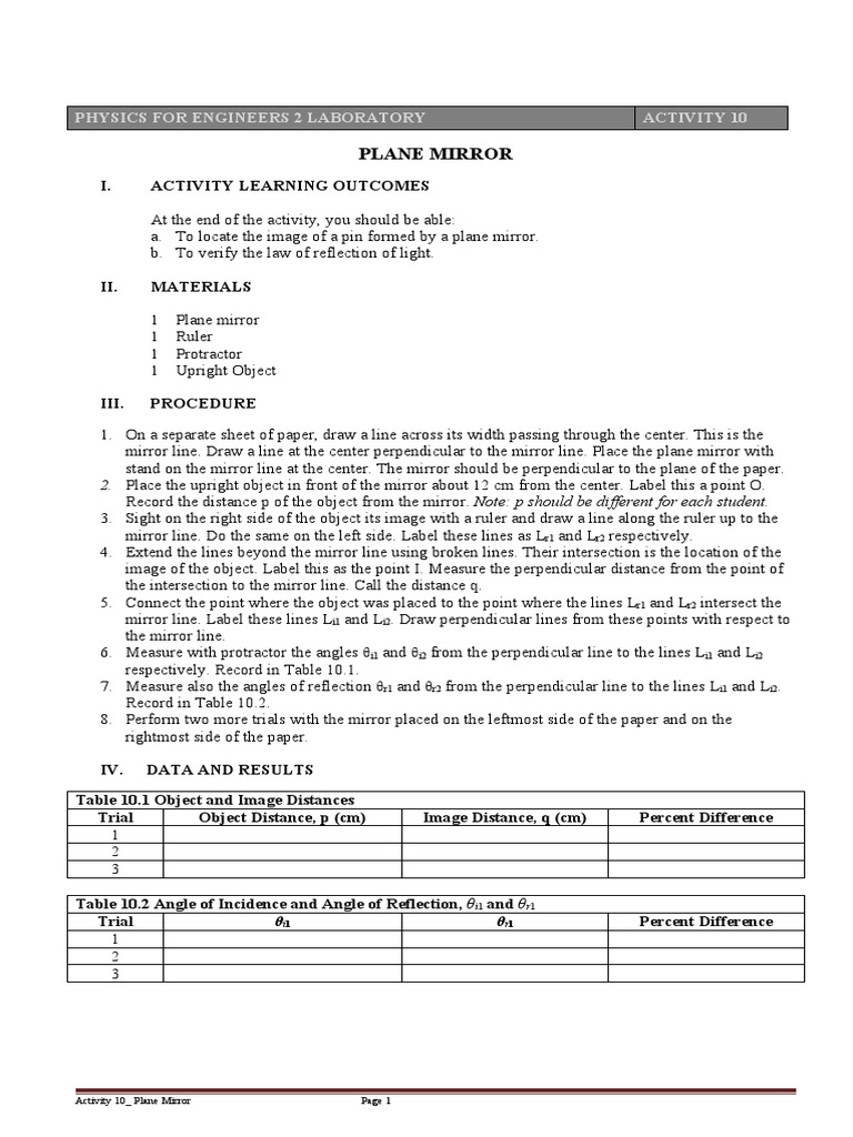 A10 Plane Mirror | PDF | Mirror | Reflection (Physics)