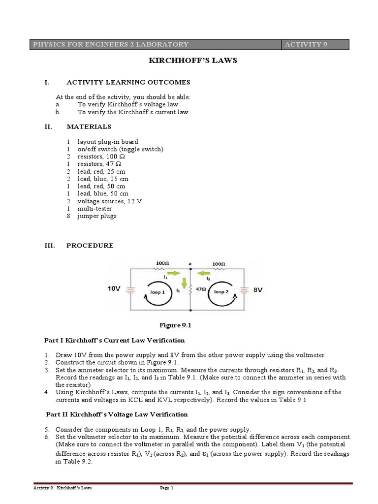 A9 Kirchhoff's Laws | PDF | Voltage | Series And Parallel Circuits
