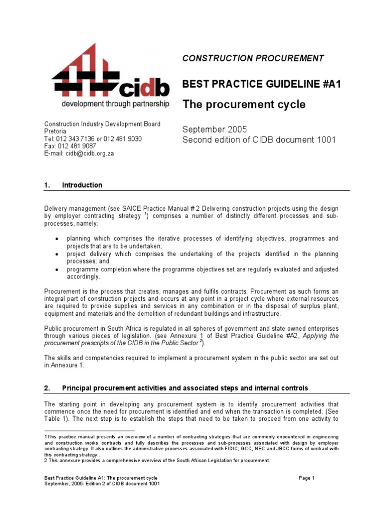 Best Practice Guide A1 Pga1 Procurement Cycle 2005 Pdf Procurement