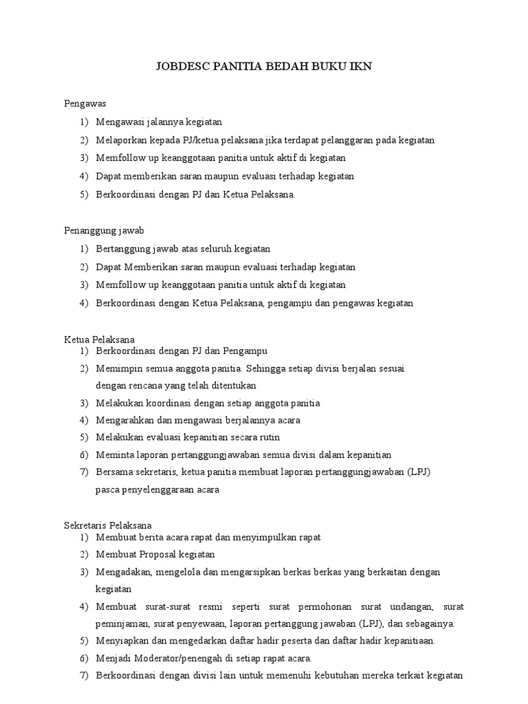 Job Description Kepanitiaan Bedah Buku IKN | PDF | Karier & Perkembangan