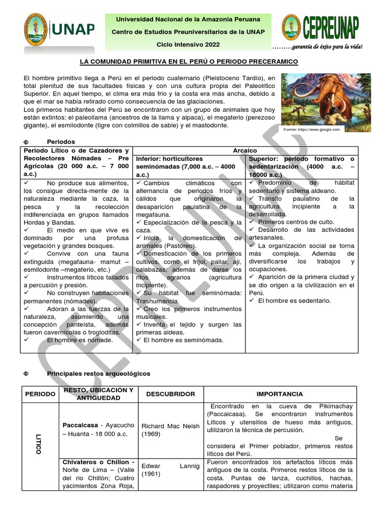 Comunidad Primitiva en el Perú Precerámico | PDF | Ciencias sociales ...