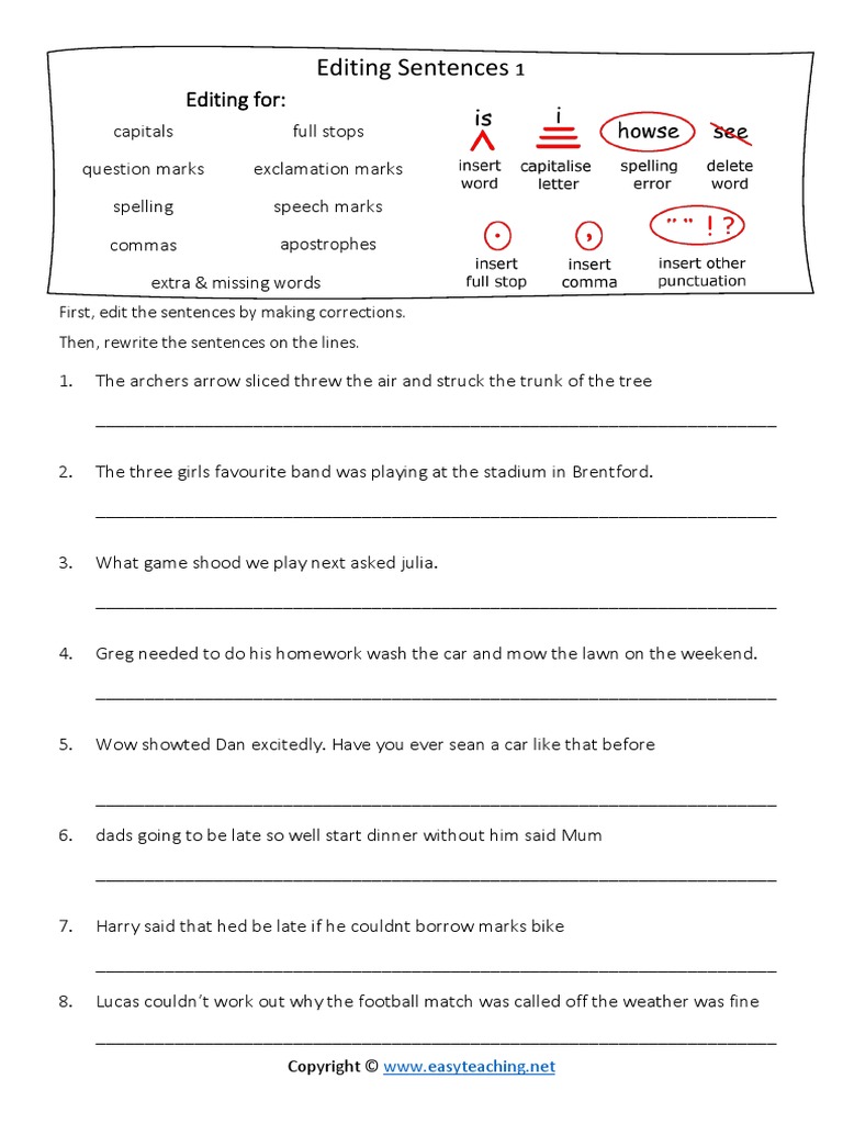 Editing Sentences With Answers | PDF | Symbols | Semiotics