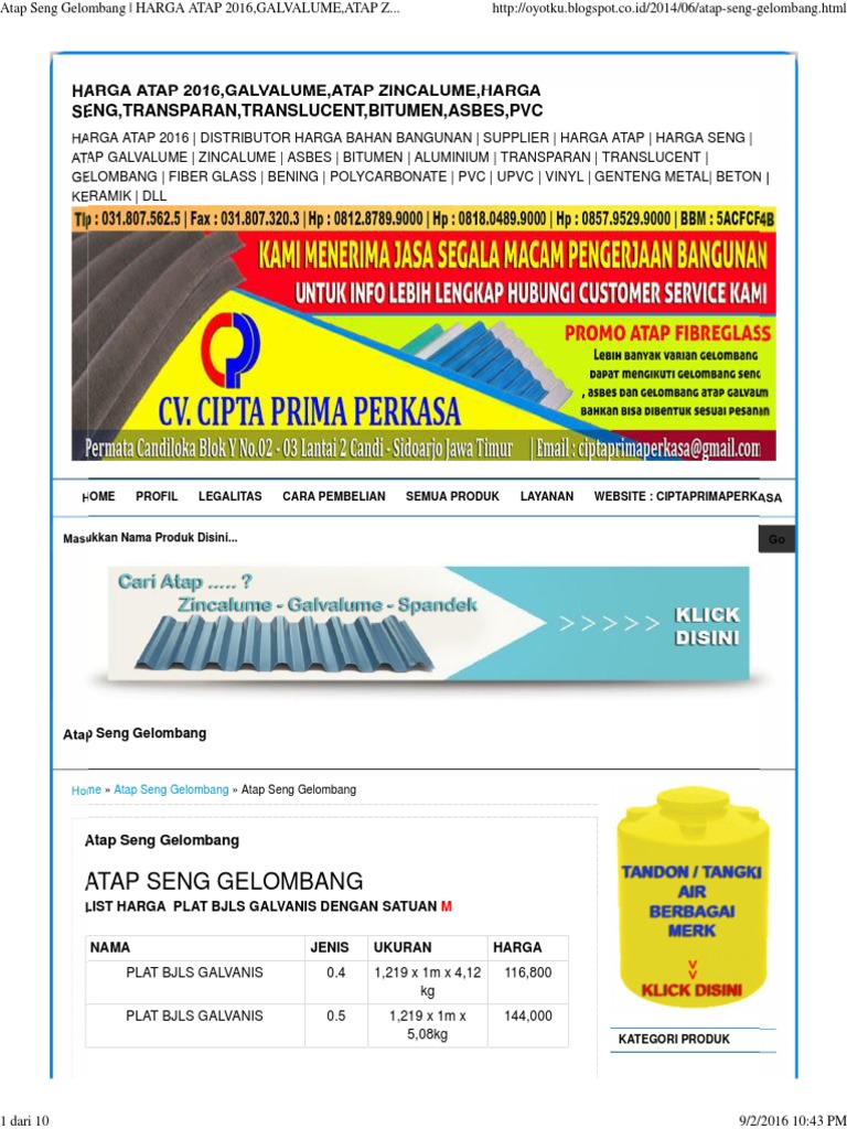 Atap Seng Gelombang - HARGA ATAP 2016, GALVALUME, ATAP ZINCALUME, HARGA SENG, TRANSPARAN ...