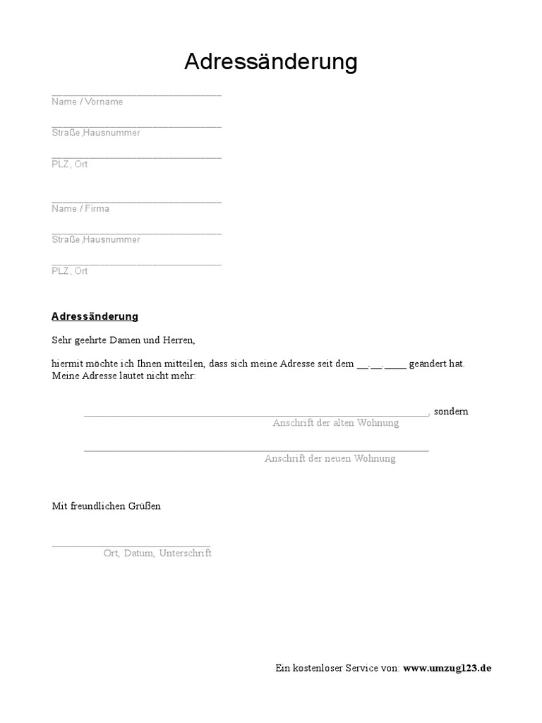 Adressanderung Mitteilen Wem