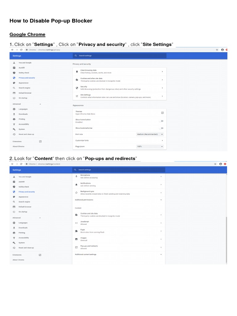 Disable Pop-up Blocker Guide | PDF