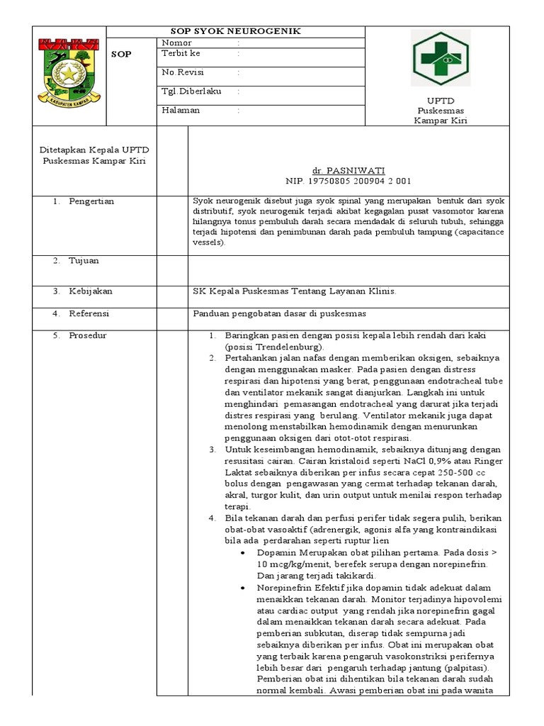 SOP Syok Neurogenik | PDF