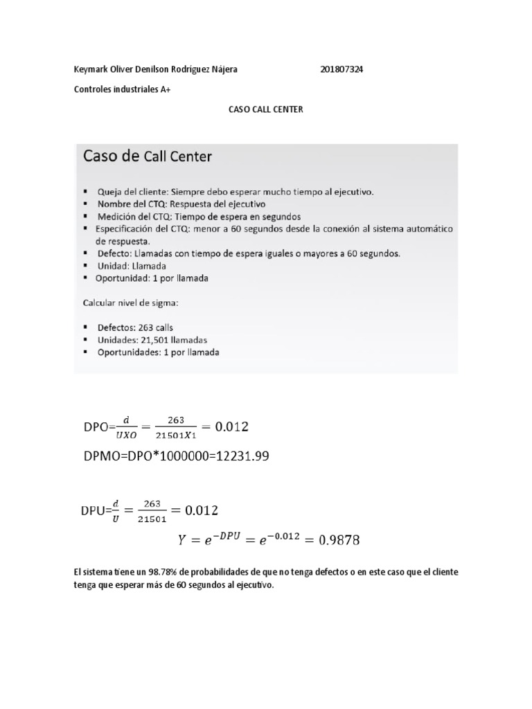 Caso 6 Sigma Clase 201807324 | PDF