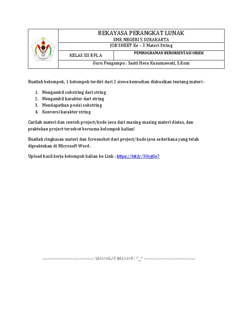 Jobsheet 3 PBO Kelas XII | PDF