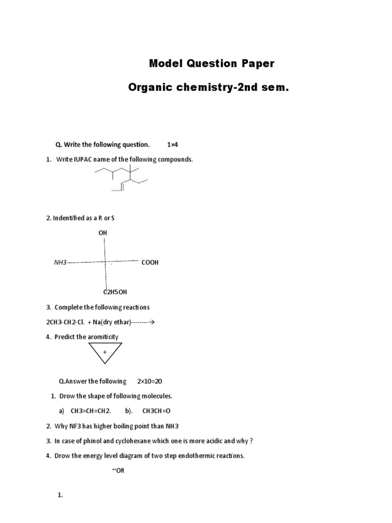 Model Question Paper Organic Chemistry-2nd Sem | Download Free PDF ...