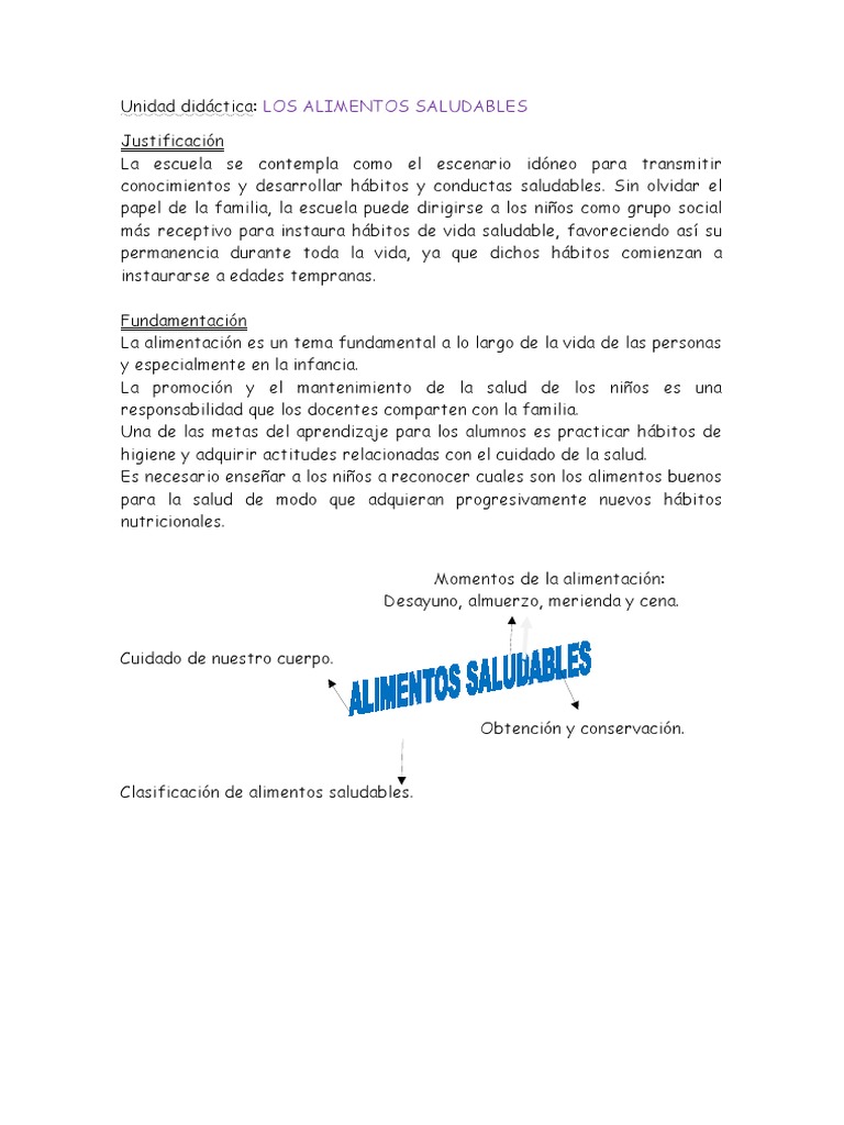 Unidad Didáctica Los Alimentos Saludables. | PDF | Alimentos | Aprendizaje