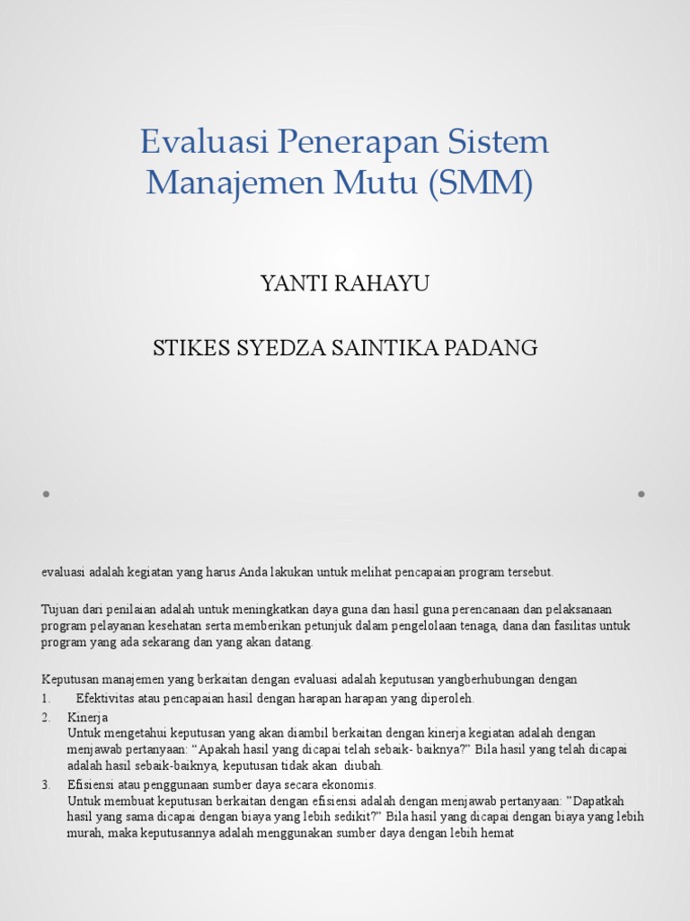 Pertemuan Evaluasi Penerapan Sistem Manajemen Mutu (SMM) | PDF | Bisnis ...