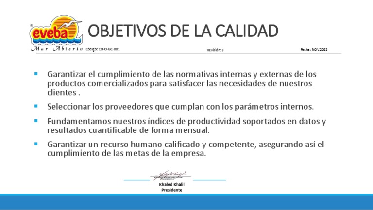 OBJETIVOS DE LA CALIDAD Calidad | PDF