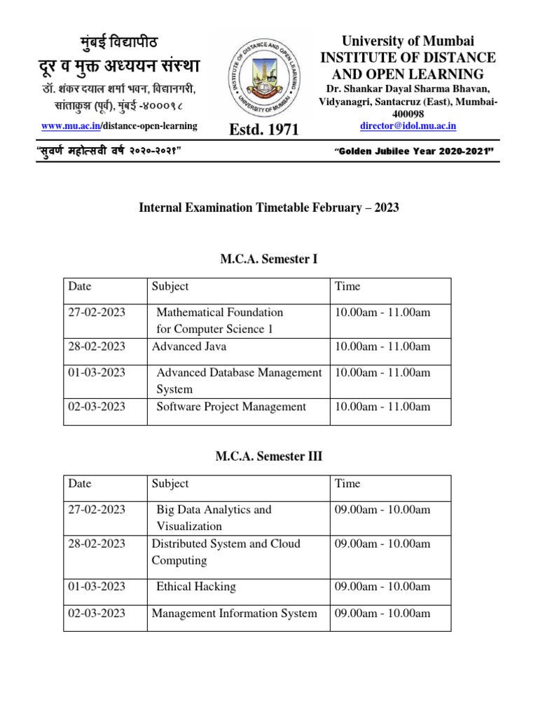 MCA Internal Exam Timetable 22-23 | PDF | Computing | Information ...