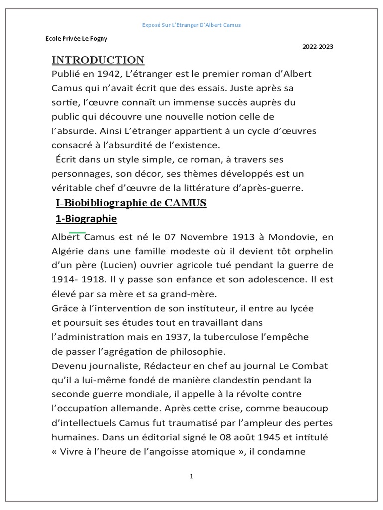 Exposé Mado | PDF | Albert Camus